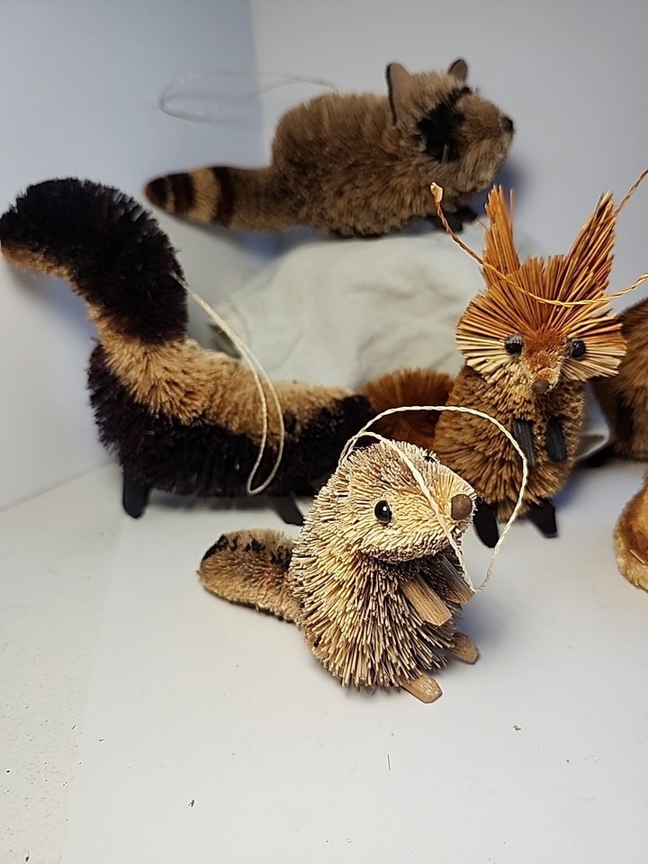 6 Bristle Brush Woodland Animals Ornaments Beever Fox Skunk Chipmunk ...