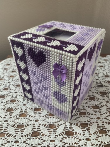 Handmade Needlepoint Plastic Canvas Tissue Box Cover - Purple Heart ...