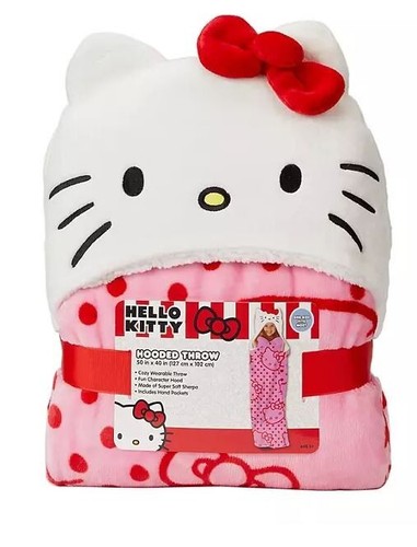 Hello Kitty Plush Hooded Throw with Sherpa Lining & Hand Pockets 40x50 ...