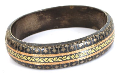 ANTIQUE VICTORIAN STERLING SILVER GOLD INLAY BANGLE BRACELET AUSTRIA ...