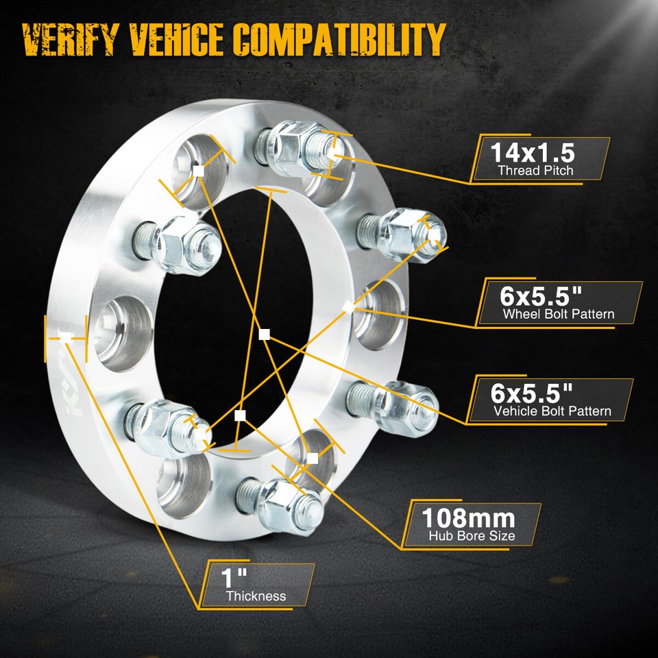 2pcs wheel spacers 6x5.5 1inch fits For Chevy Tahoe Silverado 1500 ...