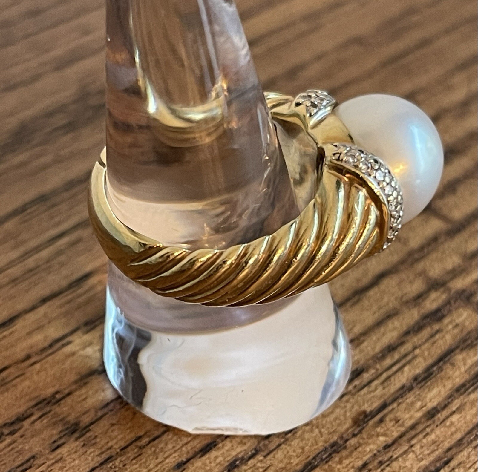 David Yurman-18k Yellow Gold, Pearl & Diamond Cable Ring-13mm Pearl-20. ...