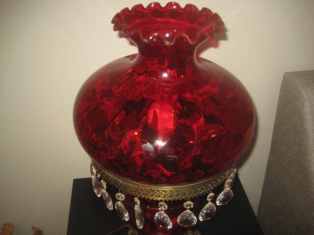 Vintage Ruby Red Hurricane Lamp With Prisms Estate 20" Tall | eBay