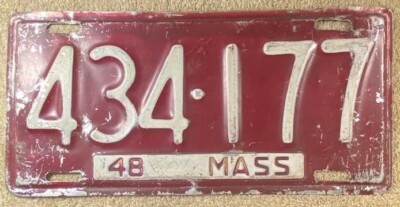 1948 Massachusetts License Plate 434-177 Vintage Mass Car Tag | eBay