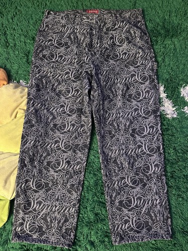 Supreme Script Jacquard Logo Double Knee Denim Jeans Blue Men's Size 38 ...