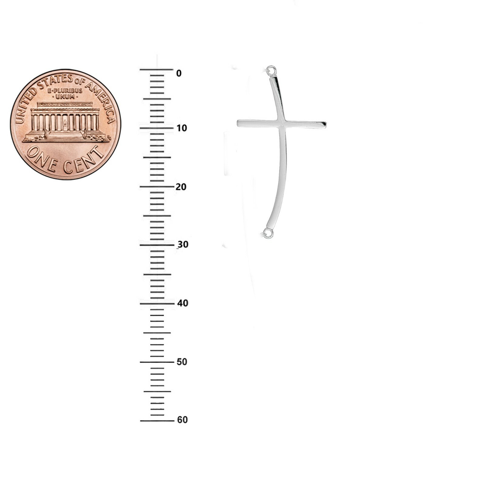 Sterling Silver Sideways Curved Shiny Cross Necklace 16"-18" | eBay