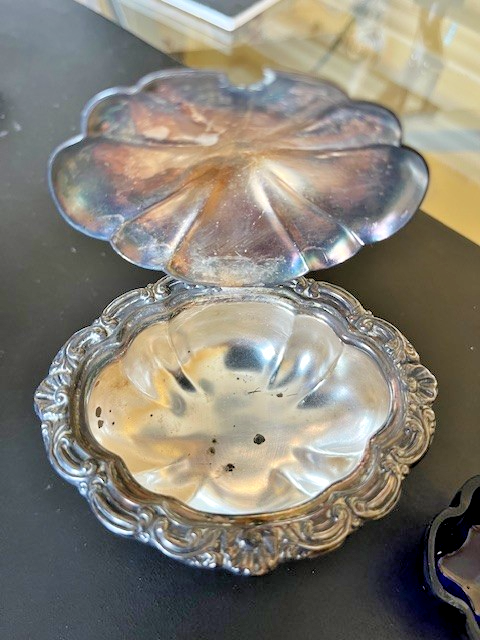 Vintage Shell Shaped Dish w/Cobalt Blue Glass Insert | eBay