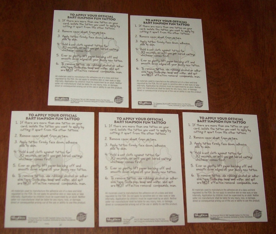 Five 1993 Skybox Bart Simpson Tattoo Cards | eBay
