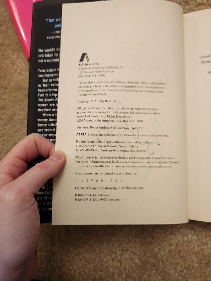 The Athena Project by Brad Thor, ATRIA-Simon&Schuster NY 2010 Signed HC ...