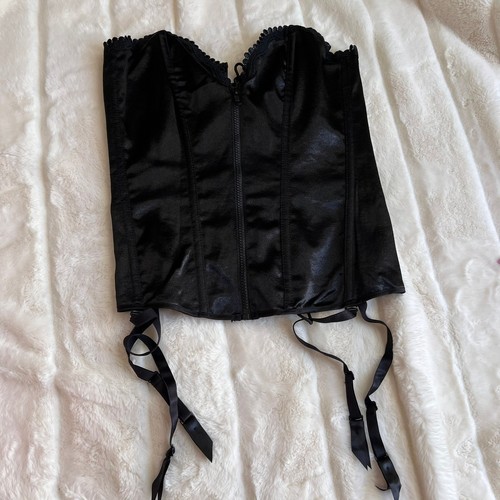 Fredericks of Hollywood Black Satin Corset with Garter Straps size ...