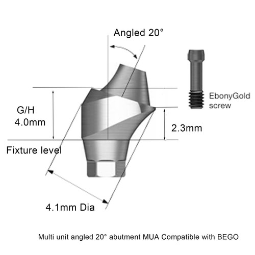 Dental Multi unit angled 20° abutment MUA Prosthetic Compatible Bego ...