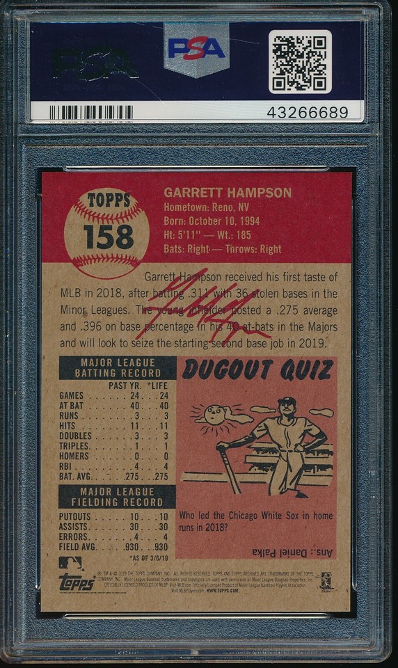 2019 Topps Living Set #158 Garrett Hampson RC Rookie PSA 10 Gem Mint SP ...