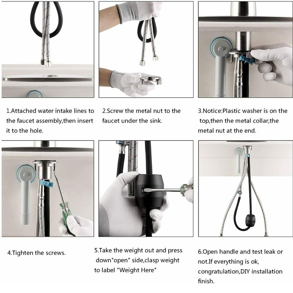 Commercial Stainless Steel Kitchen Sink Faucet Pull Down Sprayer Spring ...
