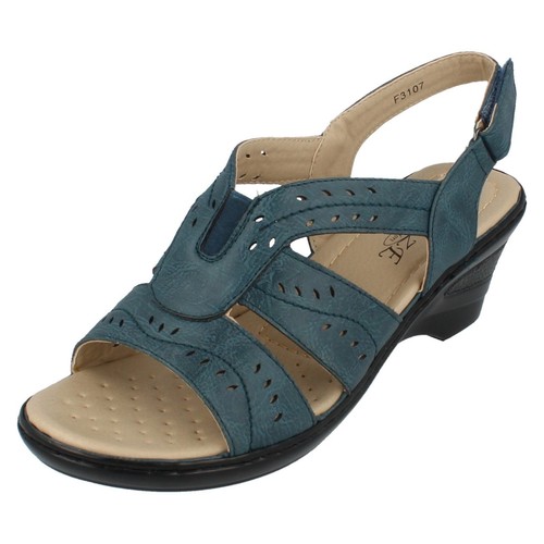 Ladies Eaze synthetic wedge riptape fastening strap casual summer ...