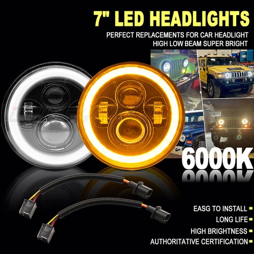 Pair 7" Round LED Reflector Headlights for Chevrolet Nova 1969-79 C10 ...