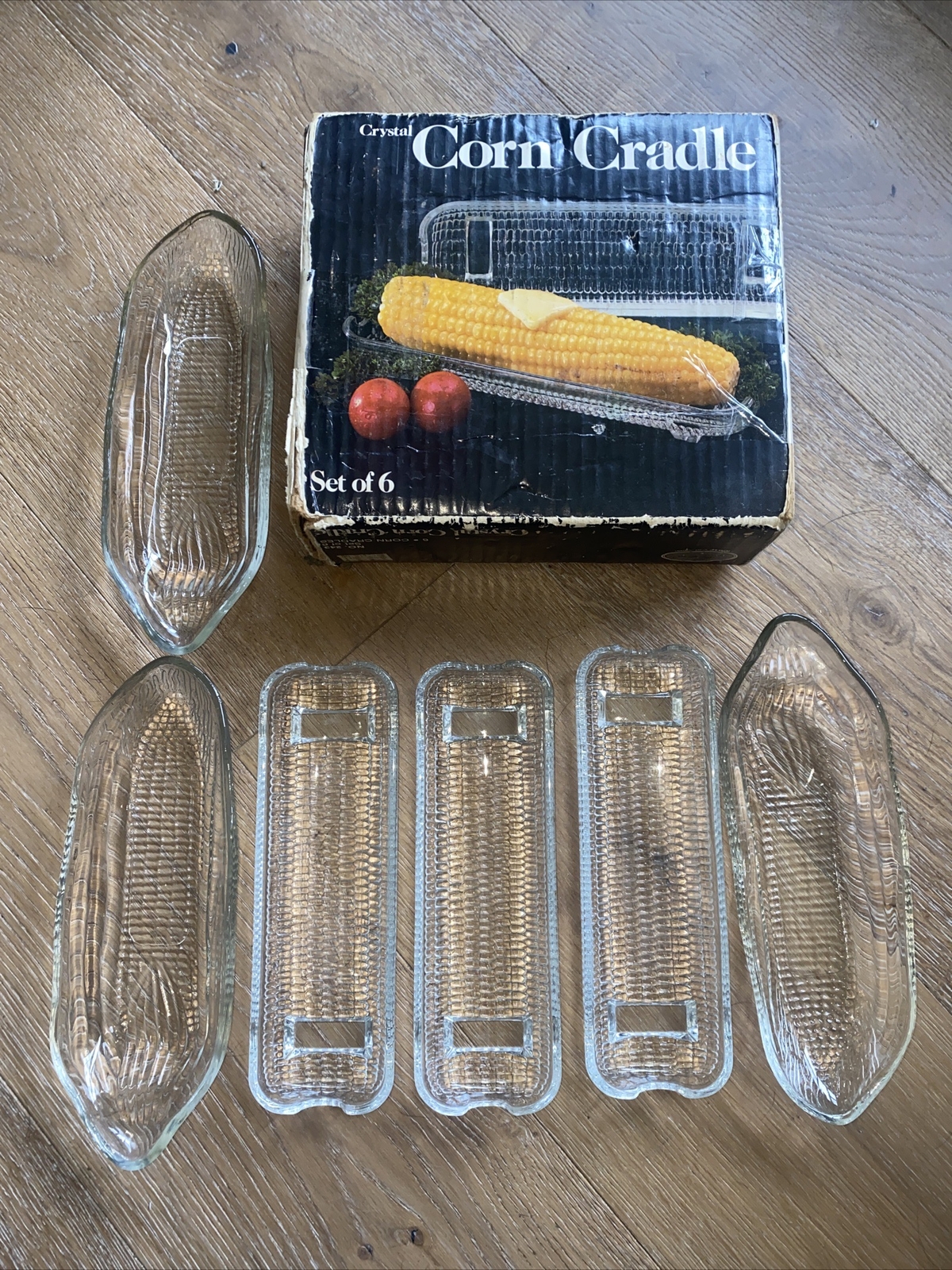 Vintage Set of 6 Leonard Silver Mfg. Towle Crystal Glass Corn Cradles ...