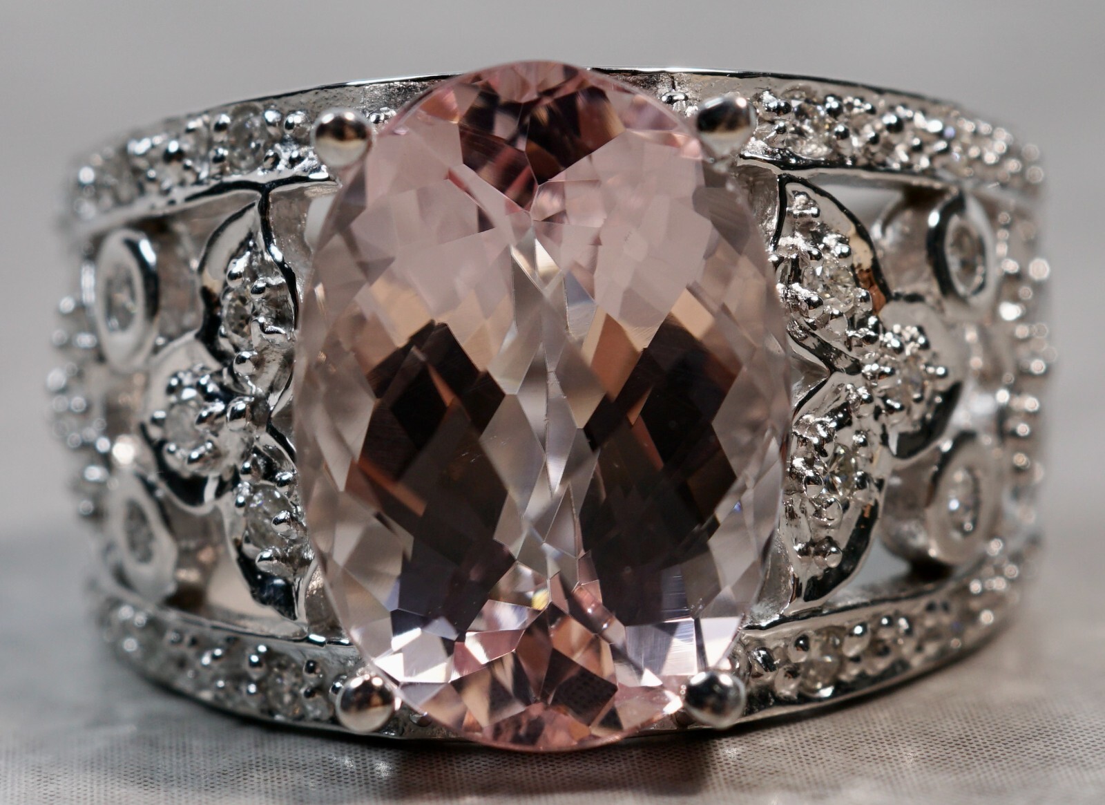 John C. Rinker JCR 18K White Gold Diamond Pink Topaz Floral Ring | eBay