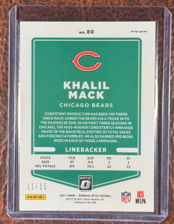 💜 ULTRA-RARE PARALLEL! 2021 Optic KHALIL MACK Purple Stars Prizm #/15 🌟 ...