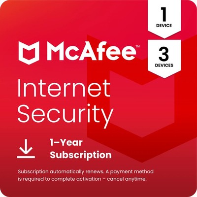 McAfee Internet Security Antivirus 1, 3 Device 1 Year Auto-Renewal ...