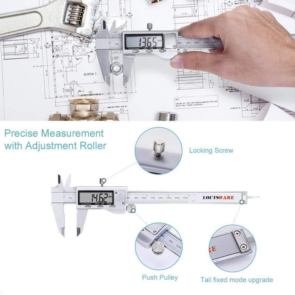 Digital Caliper Measuring Tool, Stainless Steel Vernier Caliper Digital ...