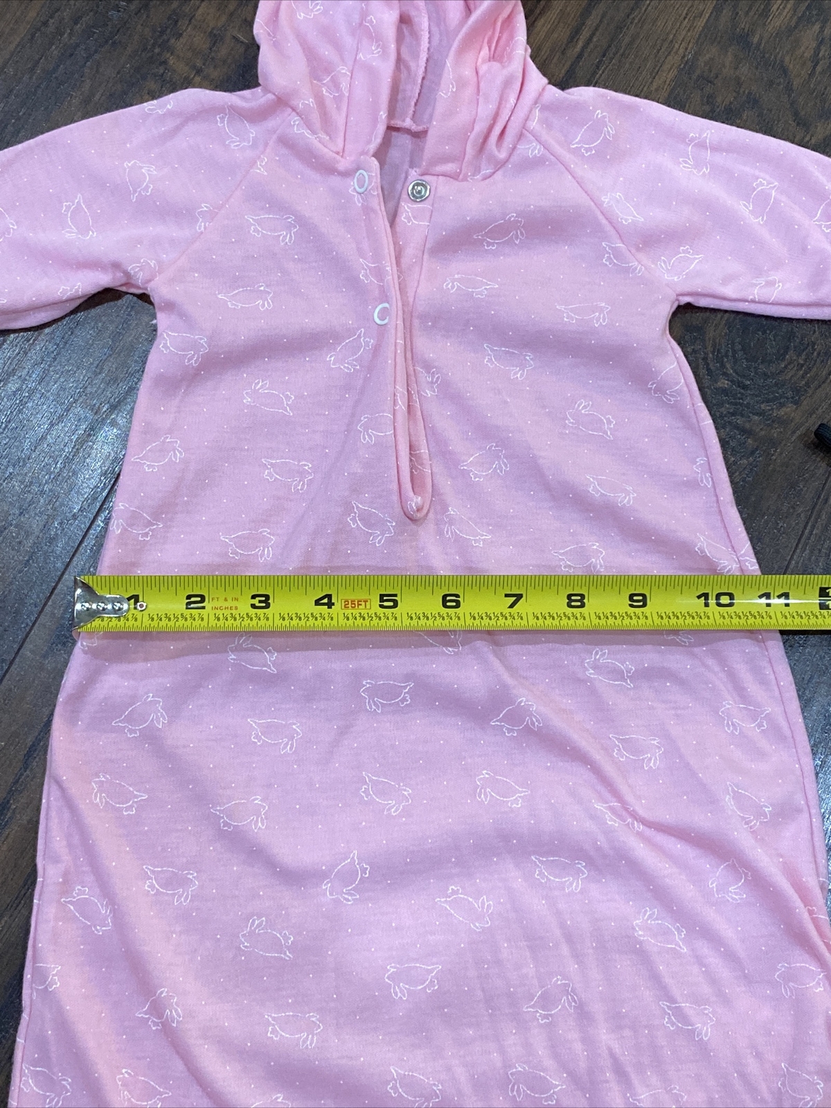 Vintage Baby Girls Layette Gown Pink Bunnies Tie Bottom Hooded Little ...