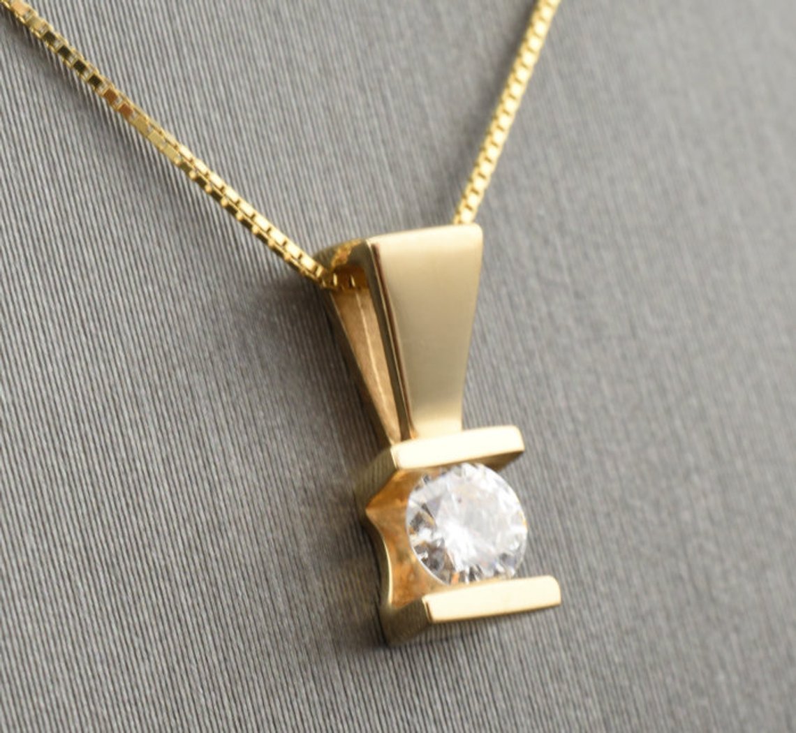 0.25 Ct Round 4mm Moissanite Channel Set Pendant Necklace 14K Yellow ...