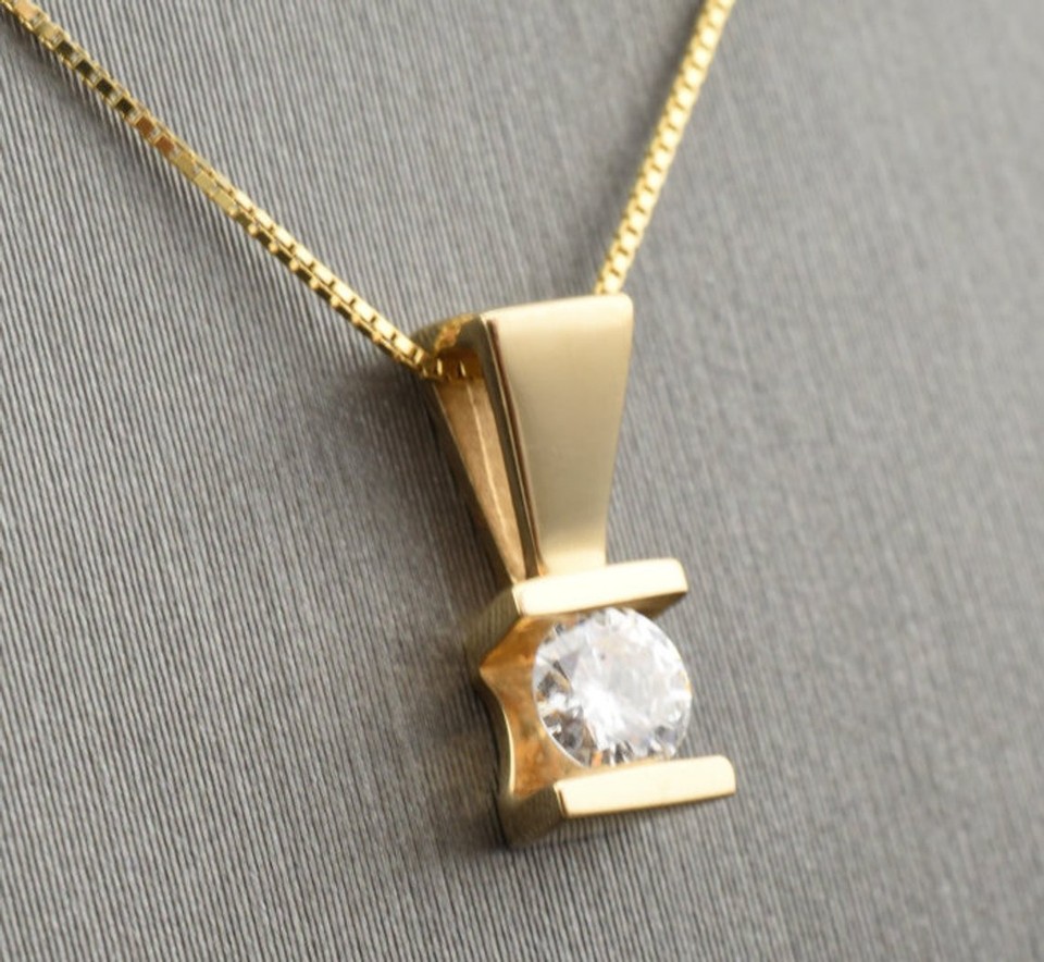 0.25 Ct Round 4mm Moissanite Channel Set Pendant Necklace 14K Yellow ...