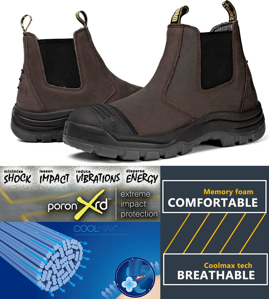 Steel/Soft Toe Slip-on Working Boots Slip Resistant Safety Puncture ...