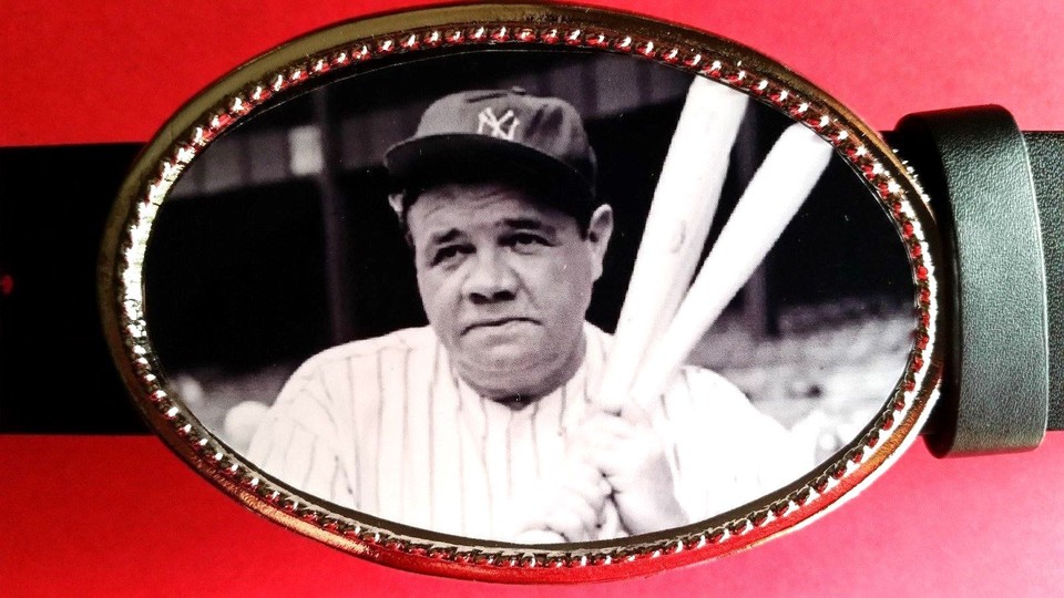 BABE RUTH Baseball Hero Epoxy Buckle & Black Bonded Leather Belt | eBay