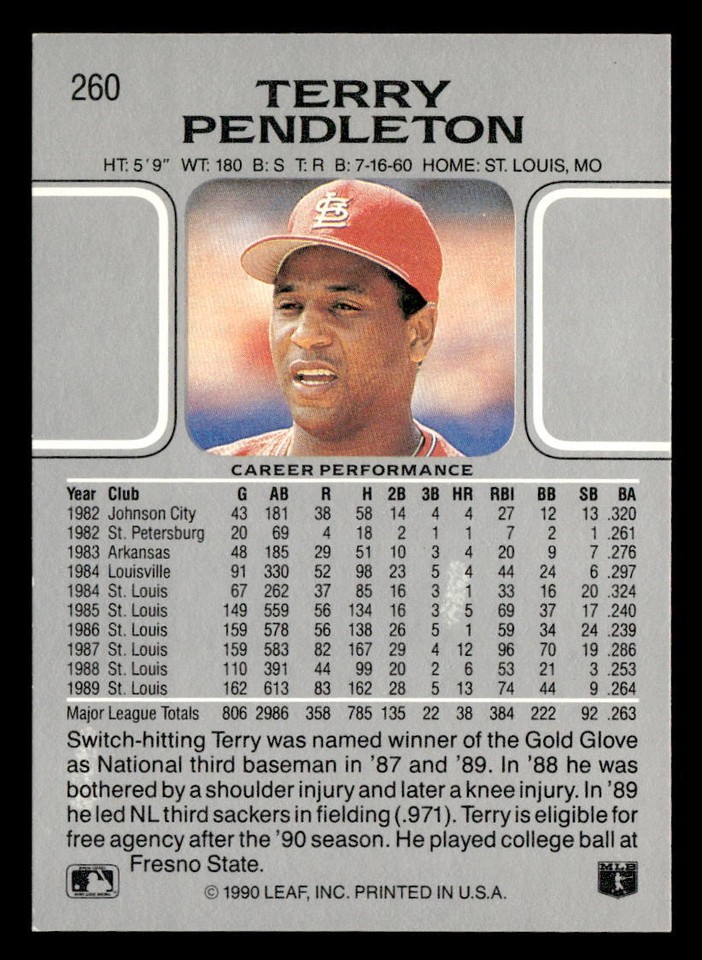 Terry Pendleton 1990 Leaf Card #260 St. Louis Cardinals | eBay