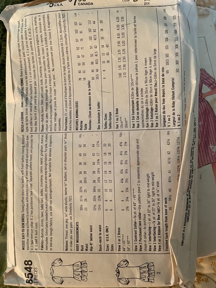 8548 Simplicity Vintage Long Waist Dress Pattern - Belle France 1988 ...