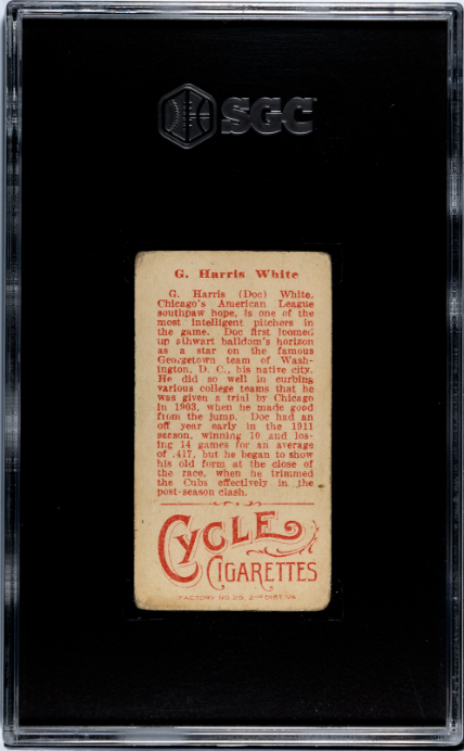 1912 T207 DOC WHITE NNo GOOD+ RARE RED CYCLE SGC 2.5 BASEBALL CHICAGO ...