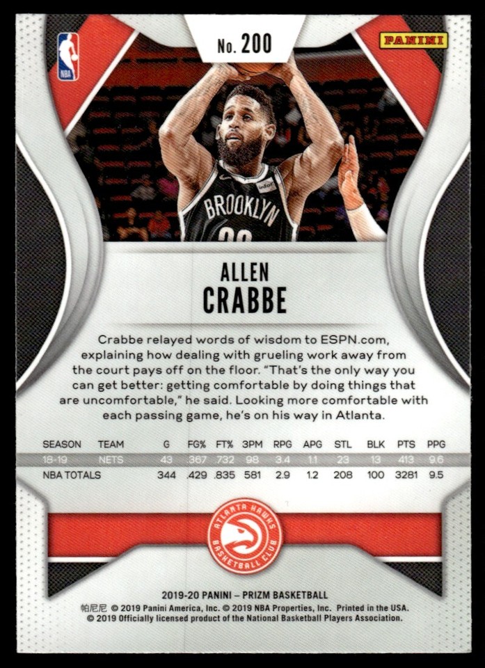 2019-20 Panini Prizm Prizms Ruby Wave Allen Crabbe Atlanta Hawks #200 ...