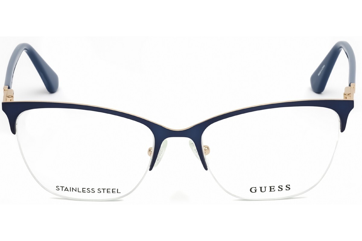 GUESS GU2787 091 Blue Metal Semi Rimless Optical Eyeglasses Frame 52-18 ...