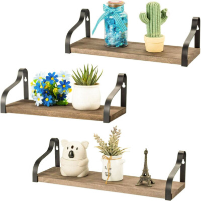 3Pcs Wall Mounted Floating Wood Rack Wall Shelves Hanging Storage ...