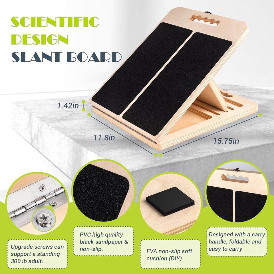 Slant Board, Adjustable Portable Wooden Stretch Mobility Board for Calf ...