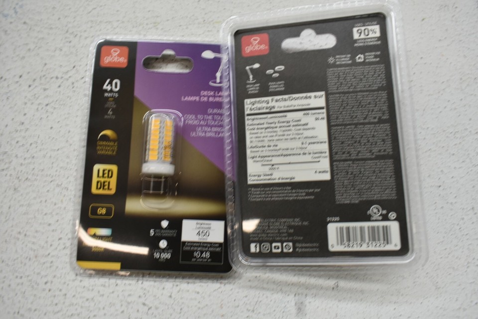 2 Pack Globe Desk Lamp Durable 40 Watts LED G8 Warm Light Ultra Bright ...