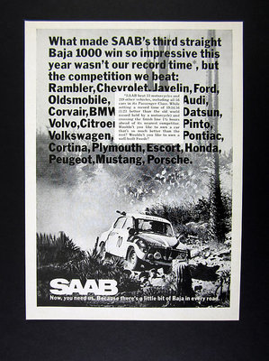 1971 Saab Rally Car photo Baja 100 Race Win vintage print Ad | eBay