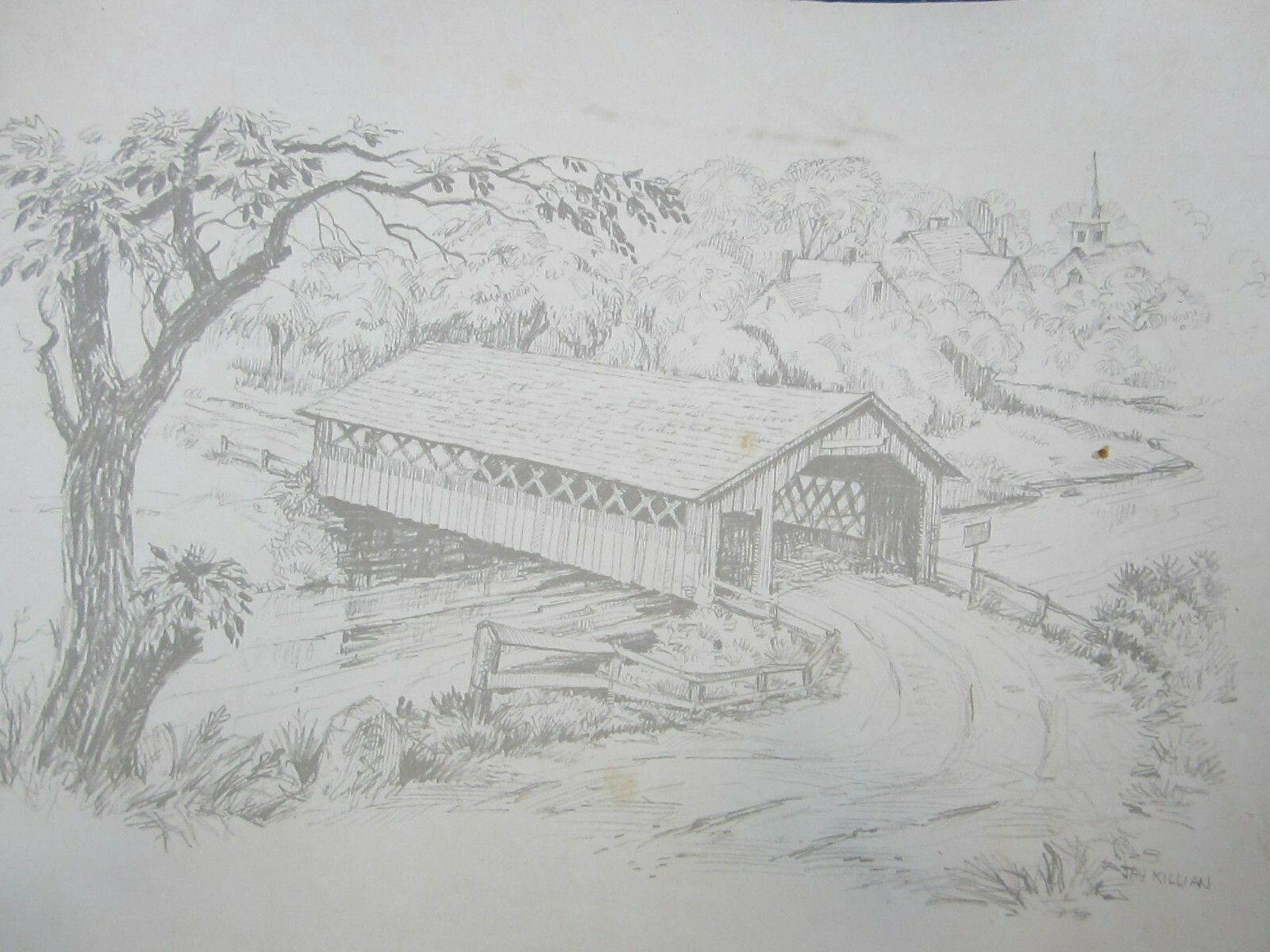 Jay Killian (2) Covered Bridge Pencil Drawings & (1) Barn drawing ...