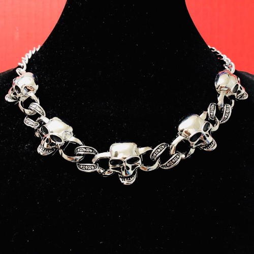Unisex Punk Gothic Goth Chunky Skulls curb chain Choker Skull Necklace ...
