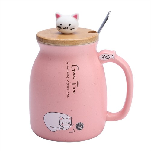 Lovely Cat Ceramic Cup With Spoon Lid Coffee Water Milk Mug Gift For ...