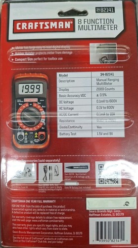 Craftsman 34-82141 8 Function Digital Multimeter for sale online | eBay