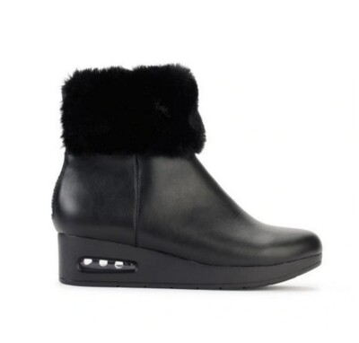 DKNY Women's Abri Faux Fur/Faux Smooth Leather Ankle Booties Wedges 5 M ...