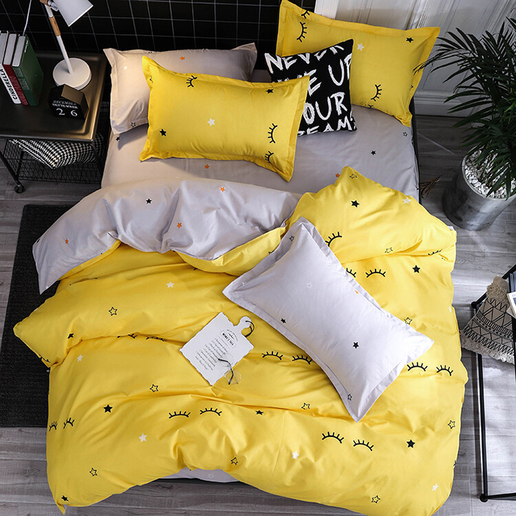 Yellow Smile Printing Bedding Set Duvet Quilt Cover+Sheet+Pillow Case ...