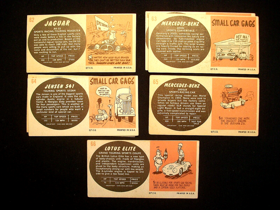 1961 Topps SPORTS CARS GRAY/WHITE BACK cards QUANTITY U-PICK READ 1ST B ...