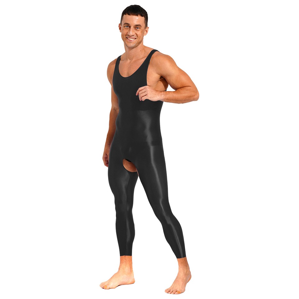 Men's Bodysuit Bodystocking Silky Crotchless Jumpsuits High Elastic ...