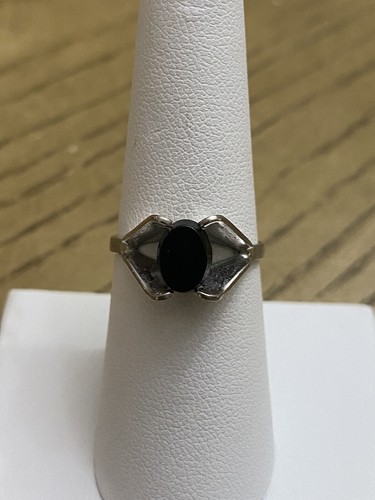 B.A.R 925 Sterling Silver - Vintage Signed Black Stone Band Ring Sz 7. ...