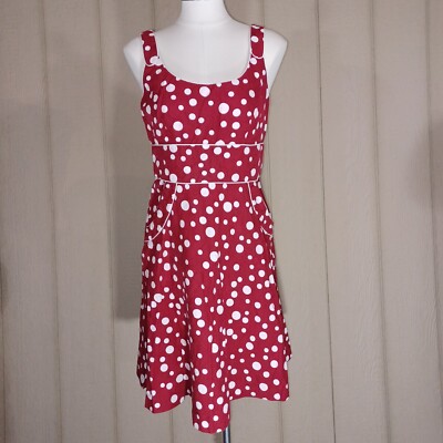 SL FASHIONS Dress Womens 10 Red Dotted Flared Midriff Yoke Sundress ...