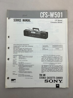 Sony CFS-W501 Original Service Manual Free Shipping | eBay