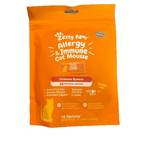 Zesty Paws Allergy & Immune Cat Mousse 14 Servings All Ages Chicken ...